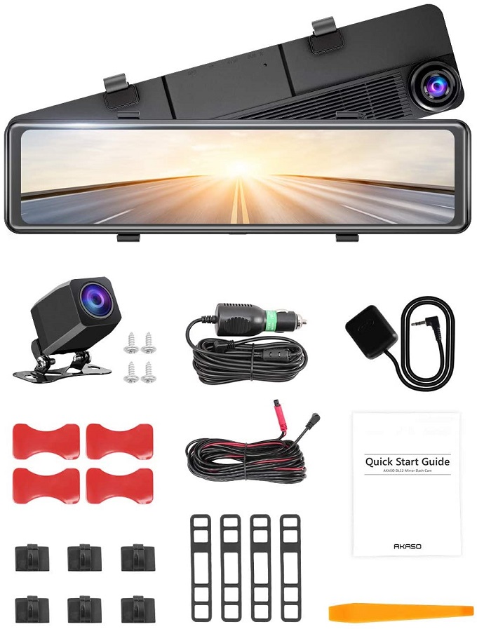 AKASO DL12 All-in-one 2.5K Front and Rear Dashcam & Rearview Mirror ...