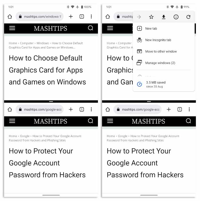 How To Open Two Chrome Windows On Android Side By Side MashTips